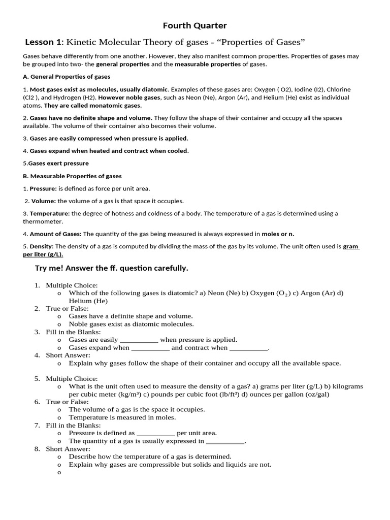 Properties and Laws of Gases Explained | PDF | Gases | Chemical Reactions