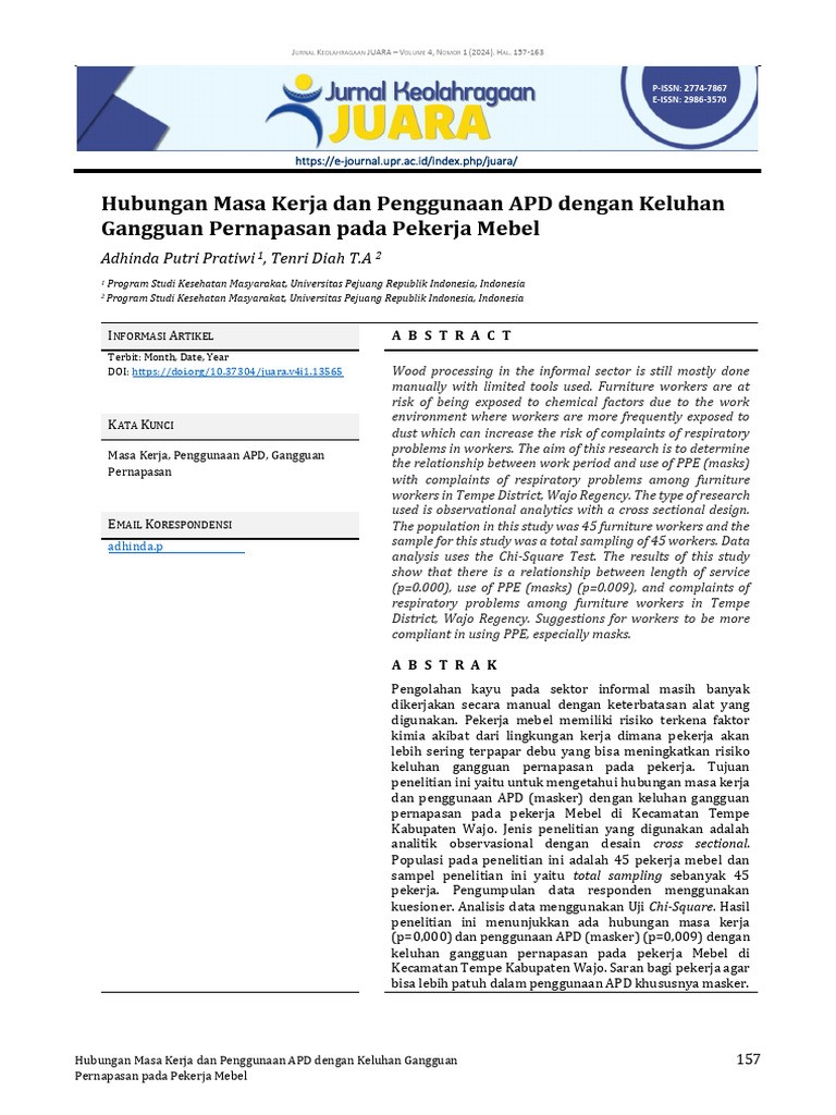 Hubungan APD dan Masa Kerja Pekerja Mebel | PDF
