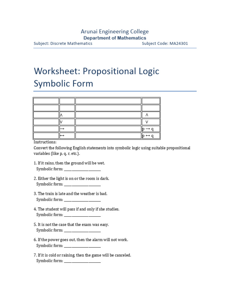 Propositional Logic 20 Questions Worksheet | PDF | If And Only If | Mathematical Logic