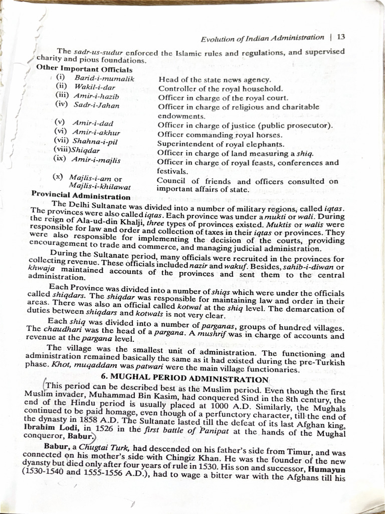 Evolution of Indian Administration 13 | PDF