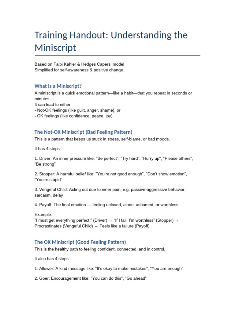 Miniscript Manual for Self-Awareness | PDF | Feeling | Behavioural Sciences