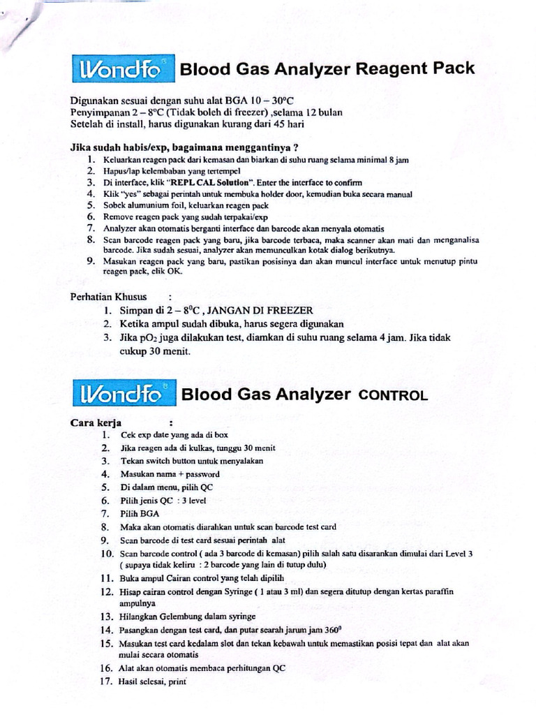 Blood Gas Analyzer Reagent Pack | PDF