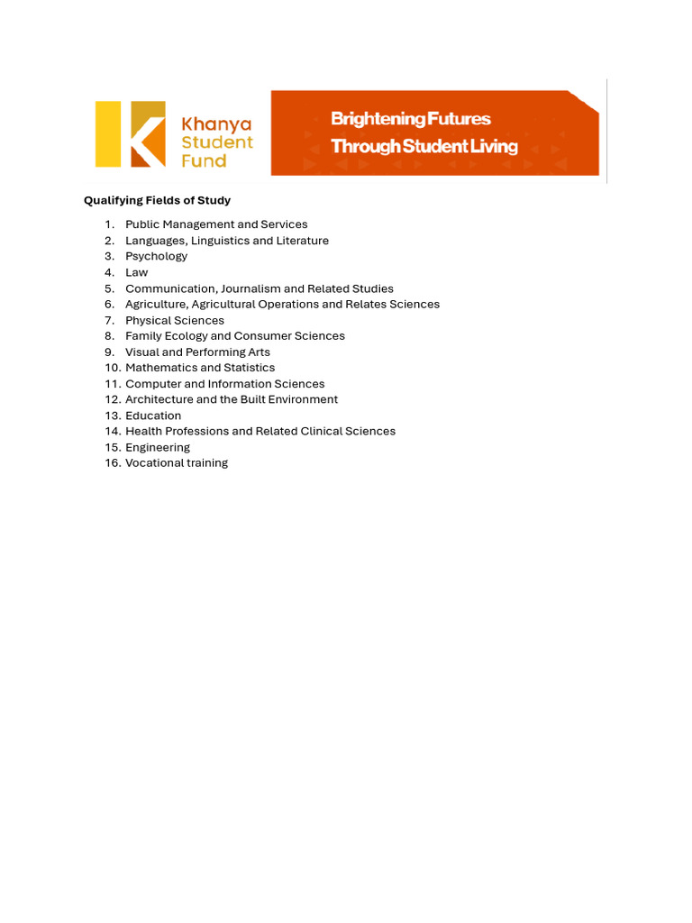 Qualifying Fields of Study Overview | PDF