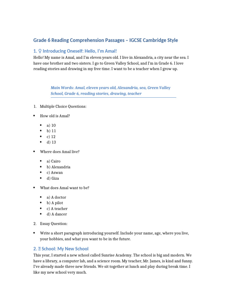 Grade6 IGCSE Reading Passages | PDF