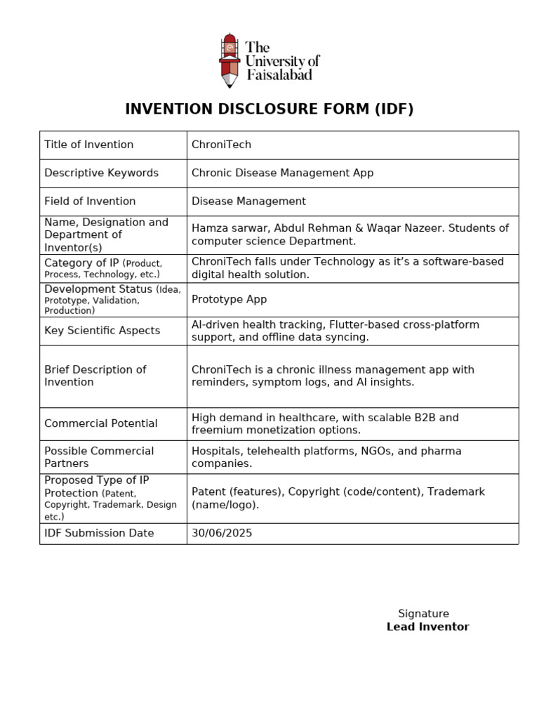 Invention Disclosure Form (IDF) - 2025 | PDF