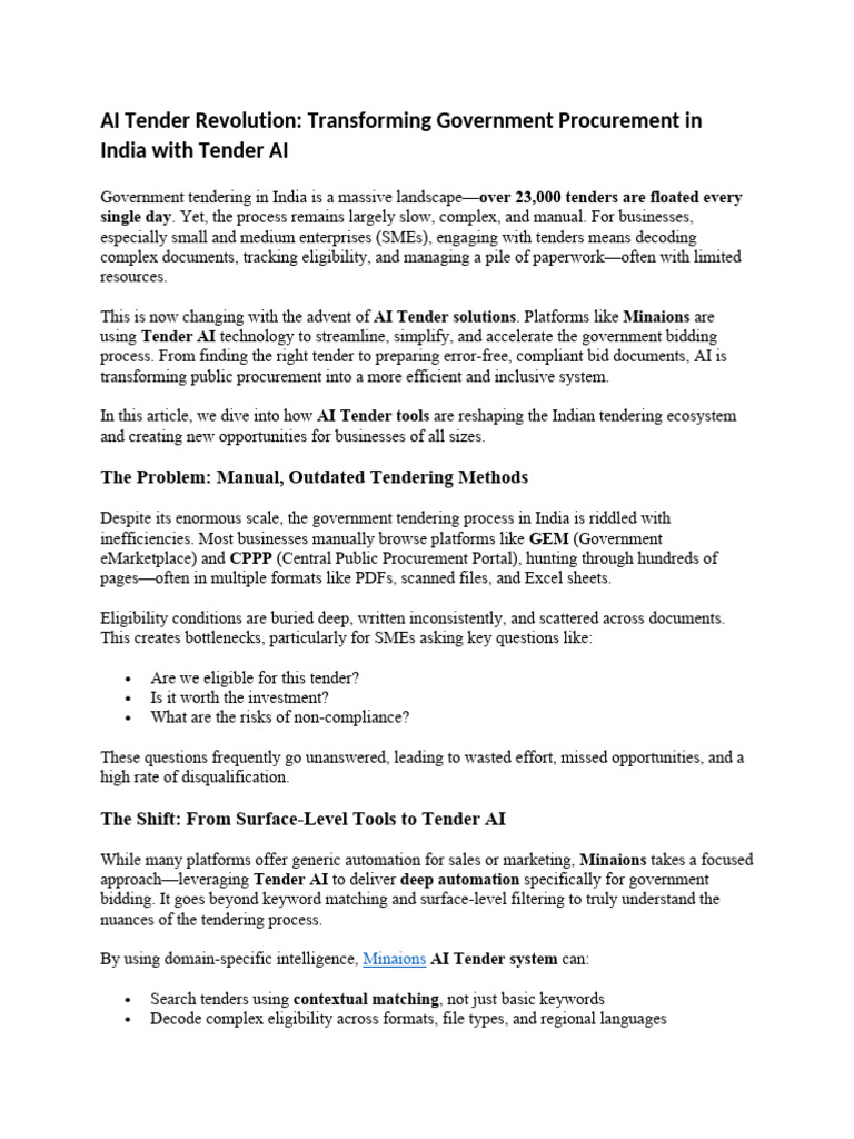 AI Tender - Simplifying Tendering System | PDF | Artificial Intelligence | Intelligence (AI ...