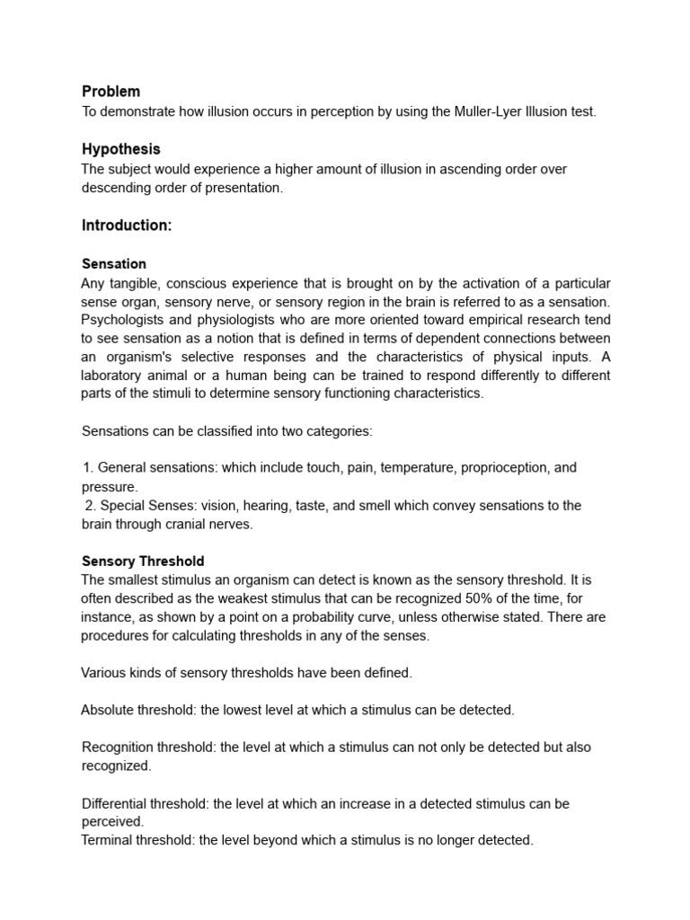 Perception and the Müller-Lyer Illusion | PDF | Senses | Perception