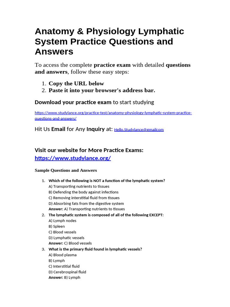 Lymphatic System Exam Questions | PDF | Lymphatic System | Lymph Node