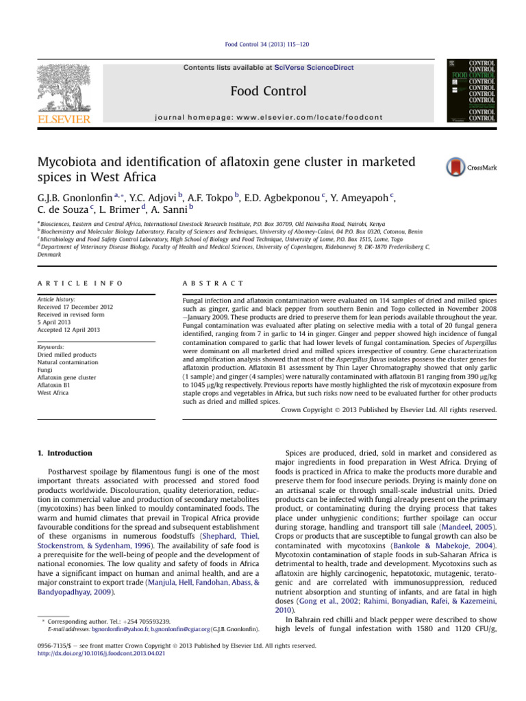 Aflatoxin Gene Cluster in West African Spices | PDF | Mycotoxin | Black ...