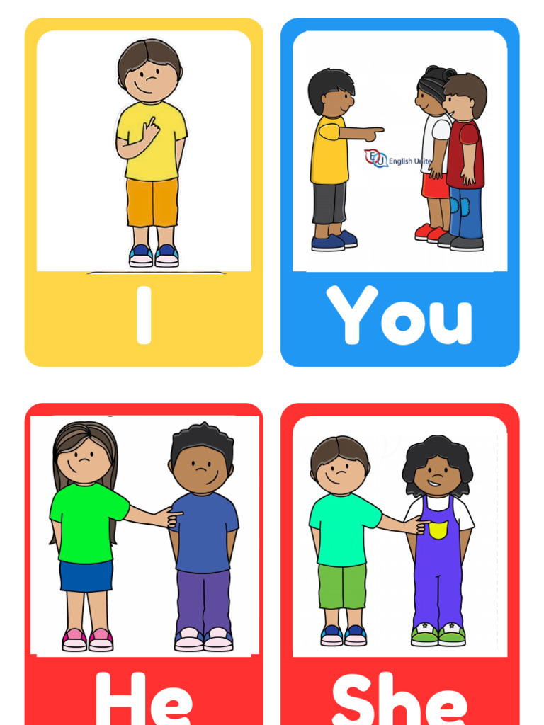 Personal Pronouns English Flashcard in Colorful Illustrative Style | PDF