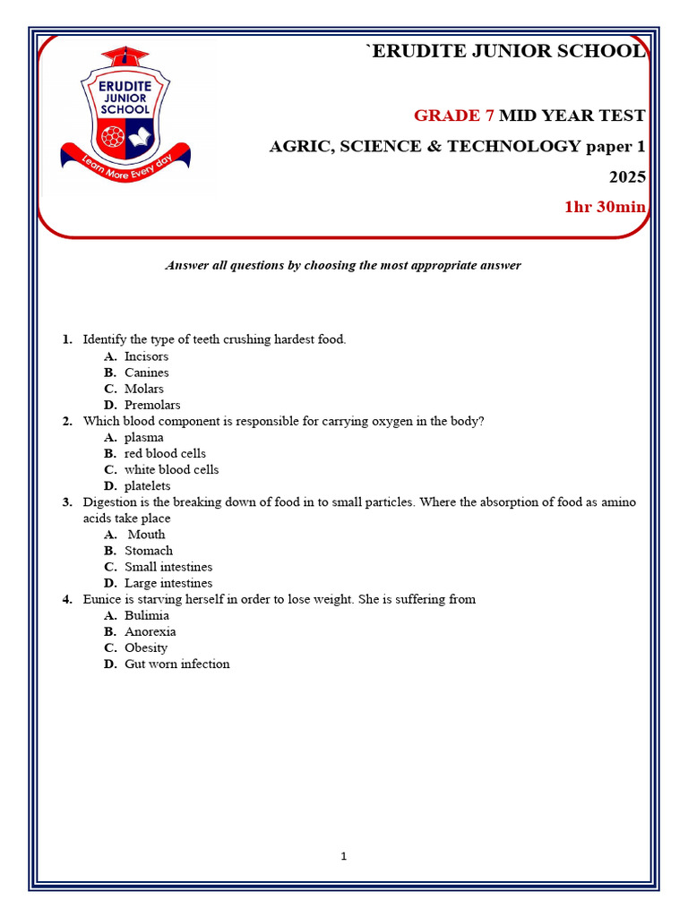 Grade 7 Agriculture Science Test 2025 | PDF | Fertilizer | Soil