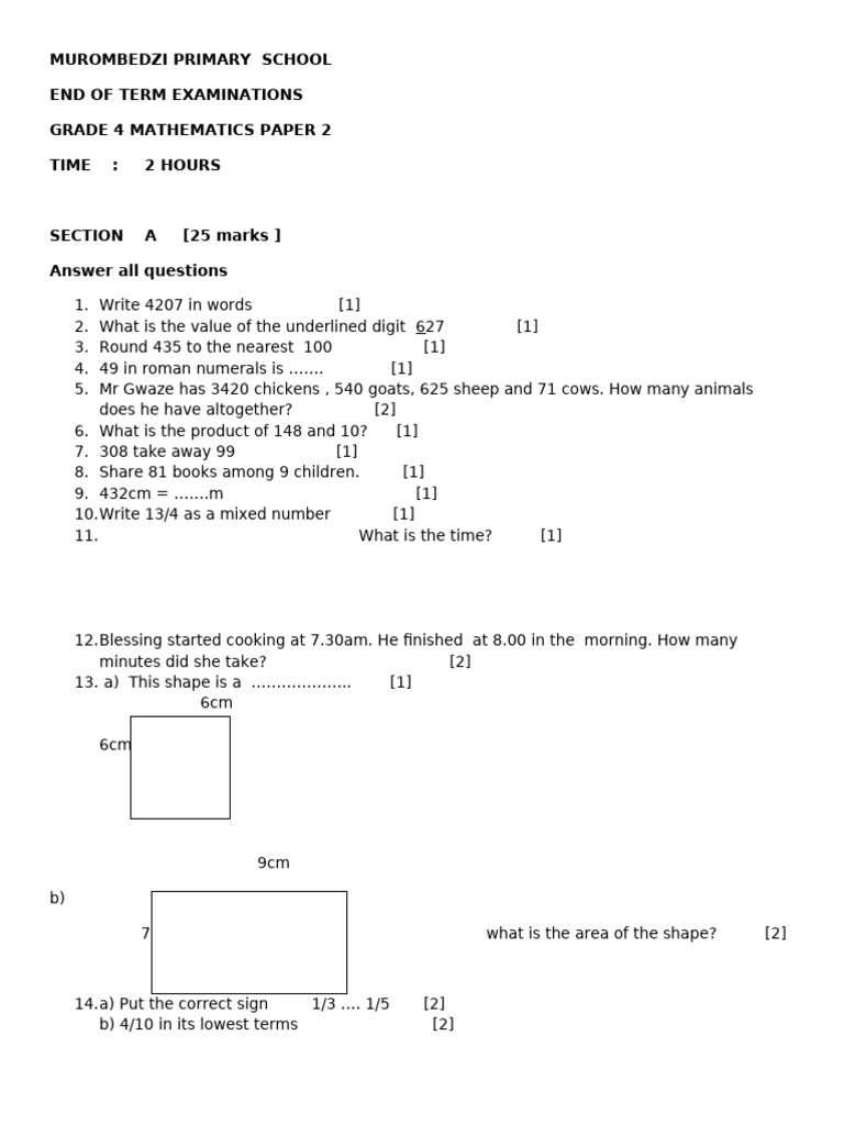 Grade 4 Maths Paper 2 | PDF