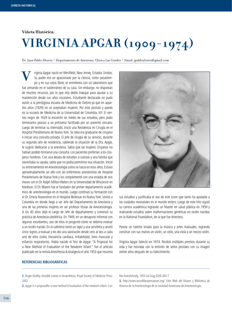 Viñeta Histórica Virginia Apgar 1909 1974 | PDF | Cirugía | Cuidado de ...