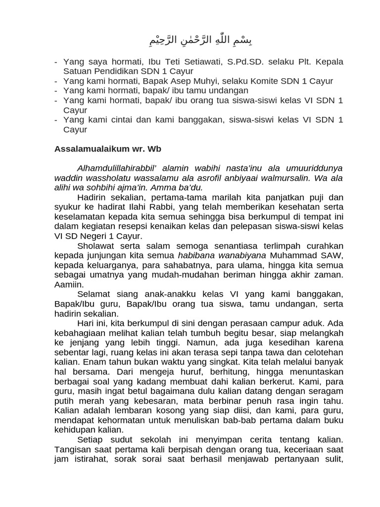 Resepsi Kenaikan Kelas VI SDN 1 Cayur | PDF