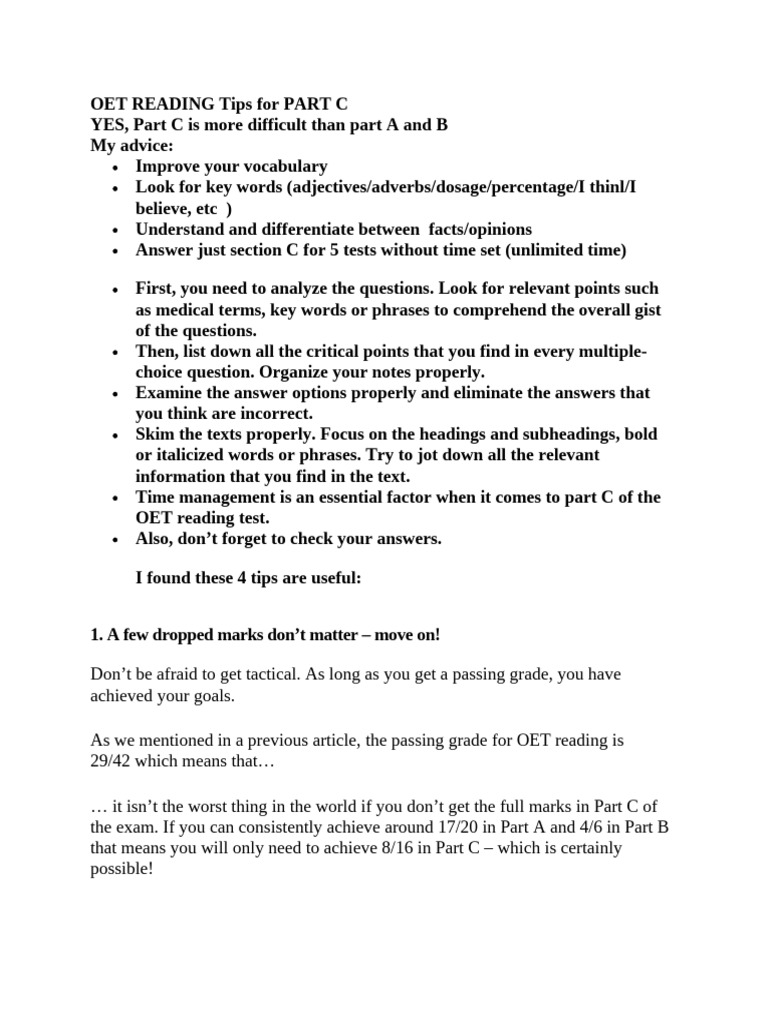 OET READING Tips For PART C | PDF | Linguistic Morphology | Syntax