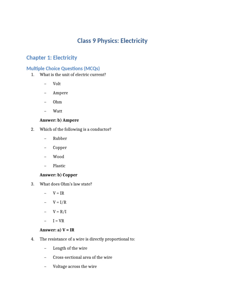 Chapter 1 Electricity | PDF | Series And Parallel Circuits | Voltage