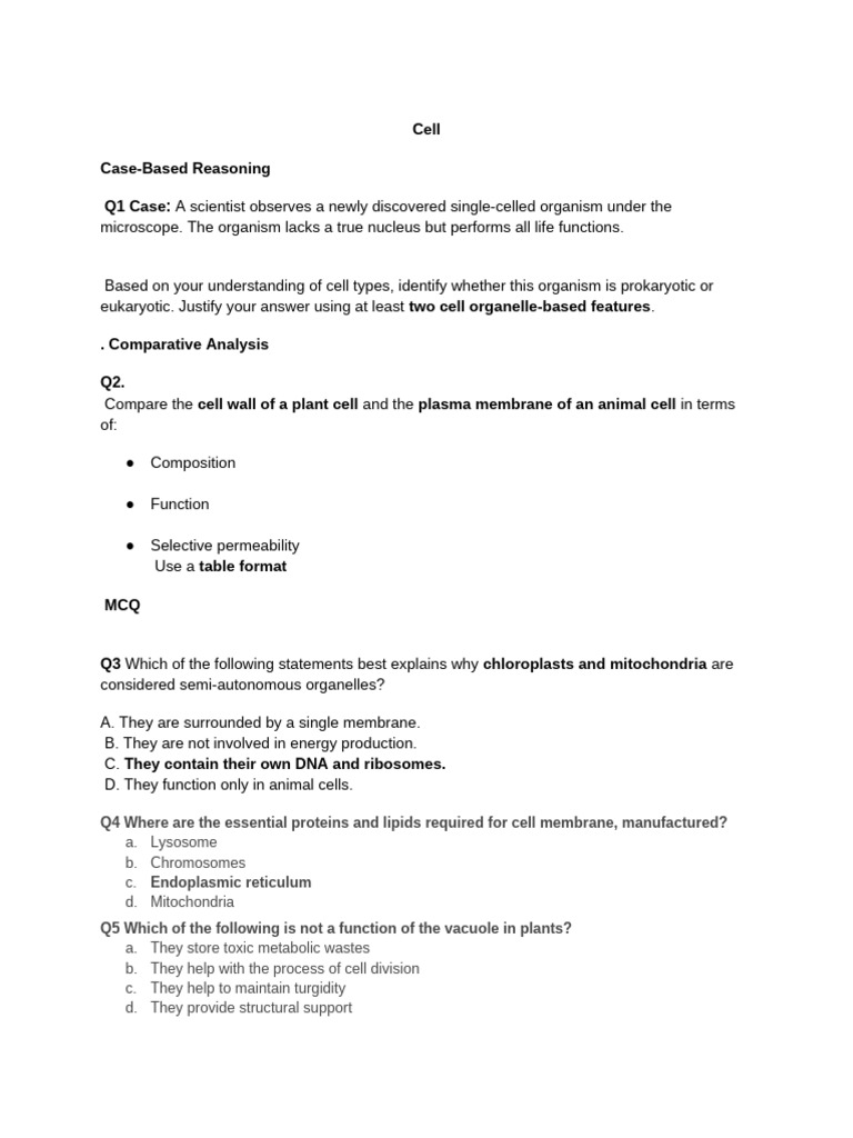 Cell Biology Case Studies and Questions | PDF | Cell (Biology) | Organelle