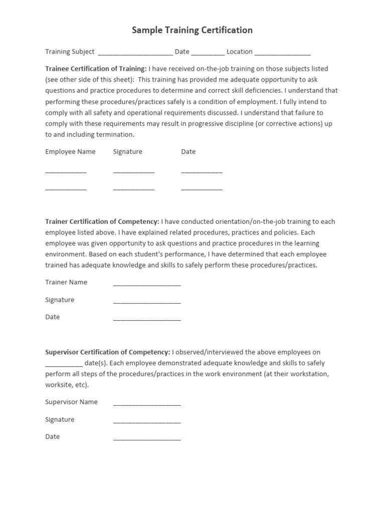 900 6 Sample Training Certification | PDF | Personal Protective ...