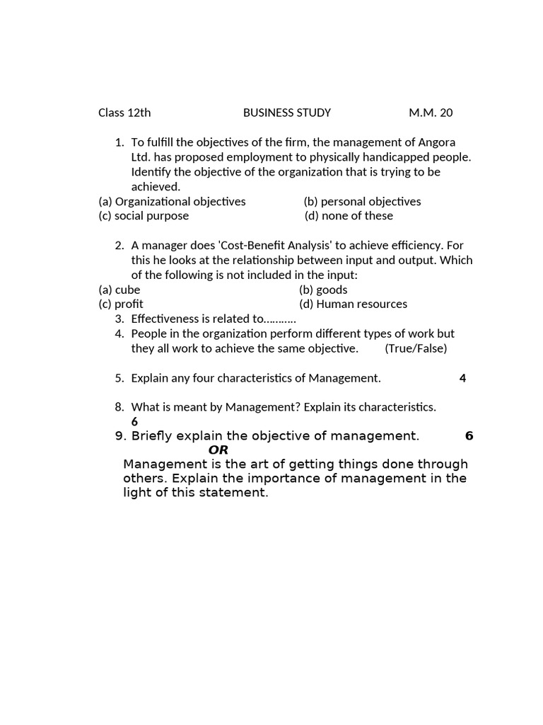 Class 12th BUSINESS STUDY | PDF