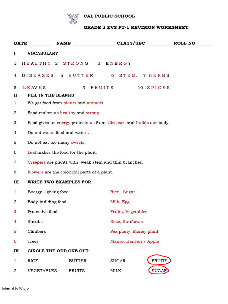 EVS PT 1 WS - With Answers | PDF | Foods | Fruit
