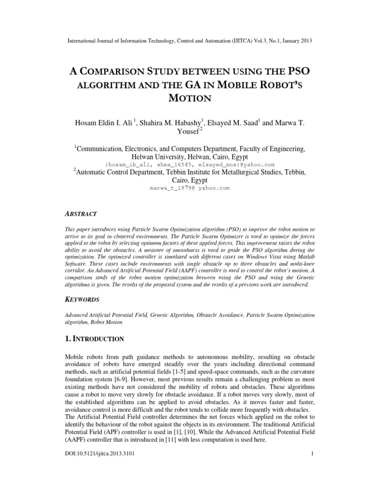 A Comparison Study Between Using The Pso Algorithm and The Ga in Mobile Robot's Motion | PDF ...