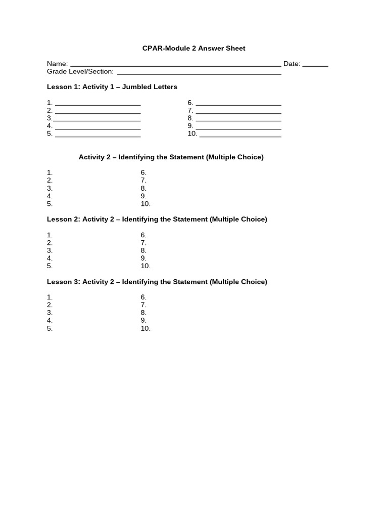 CPAR mod 2 answer sheet | PDF