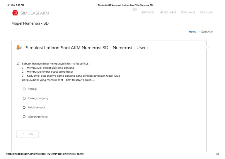 Simulasi AKM Numerasi - Latihan Soal AKM Numerasi 17 | PDF