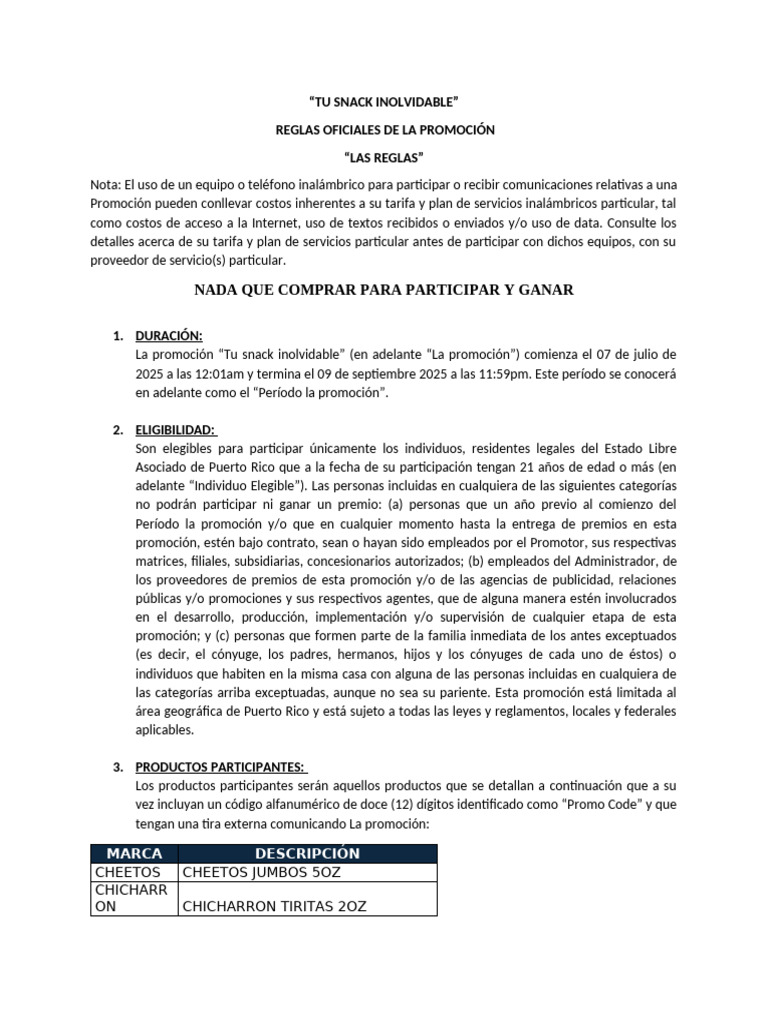 Tyc - Tu Snack Inolvidable Puerto Rico | PDF | Daños y perjuicios