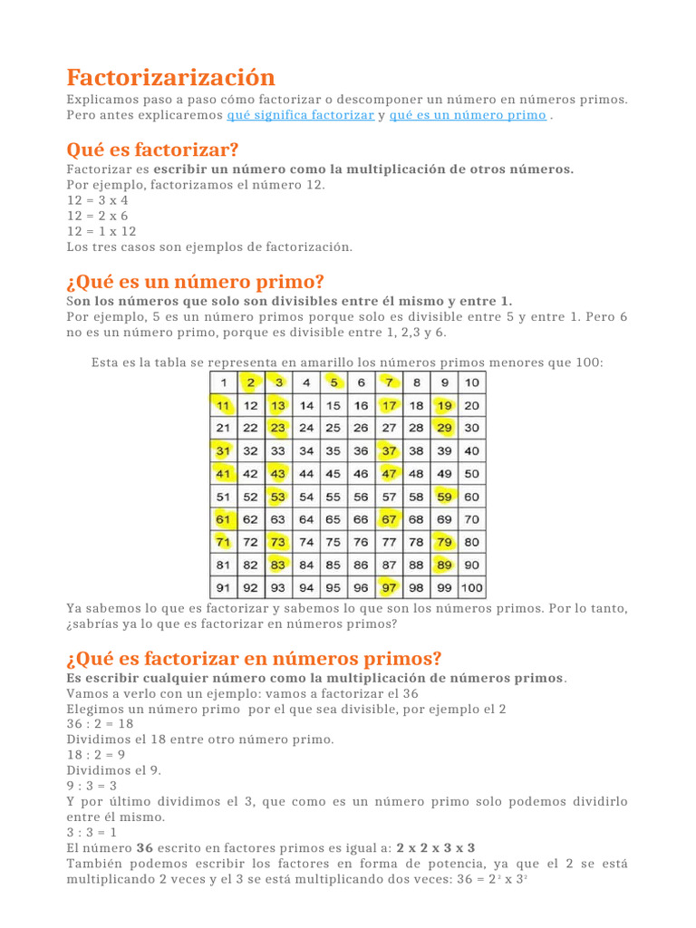 FACTORIZACIÓN | PDF | Factorización | Número primo