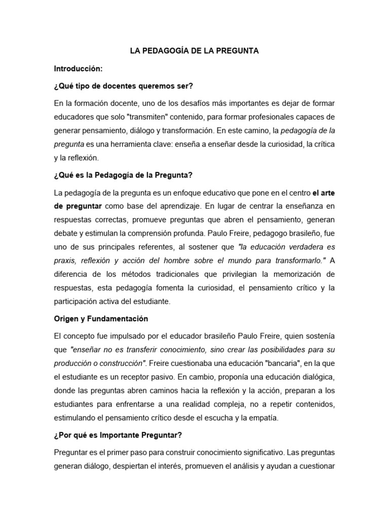 Pedagogia de La Pregunta | PDF | Enseñando | Pedagogía