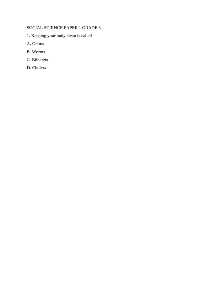 Social Scirnce Paper 1 Grade 3 | PDF