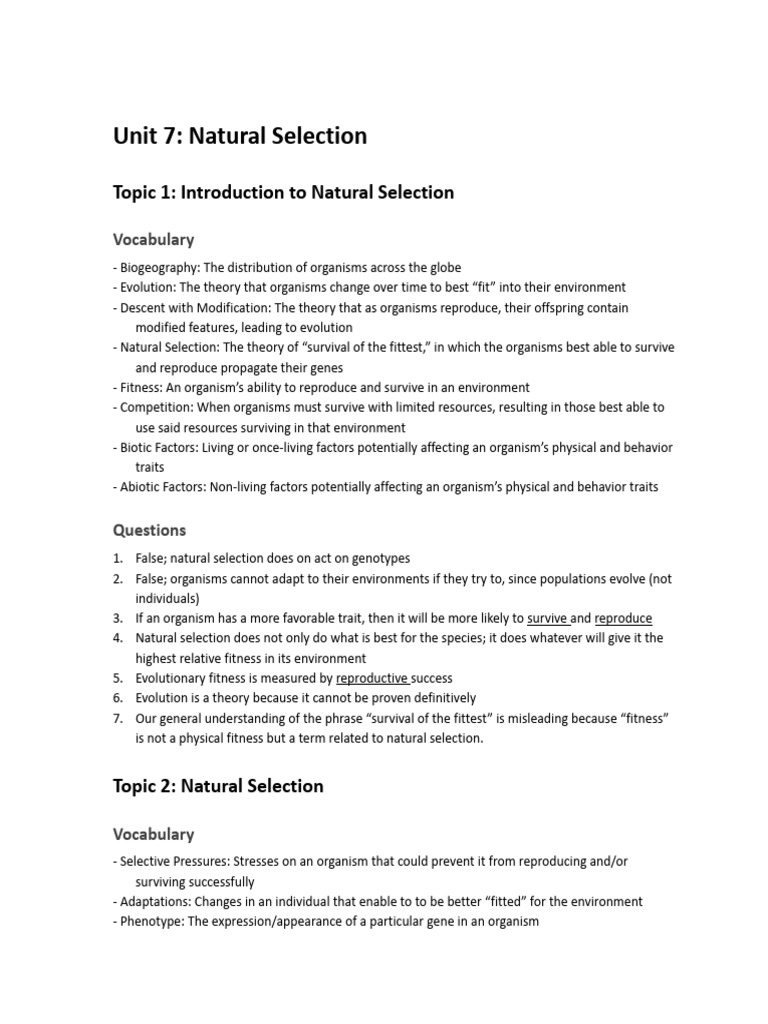 AP Bio Unit 7: Natural Selection Review | PDF | Natural Selection ...