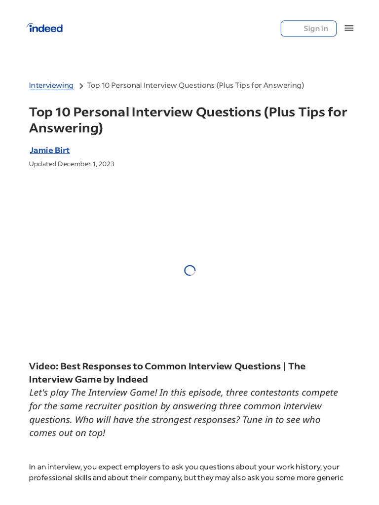Top 10 Personal Interview Questions | PDF | Interview | Employment