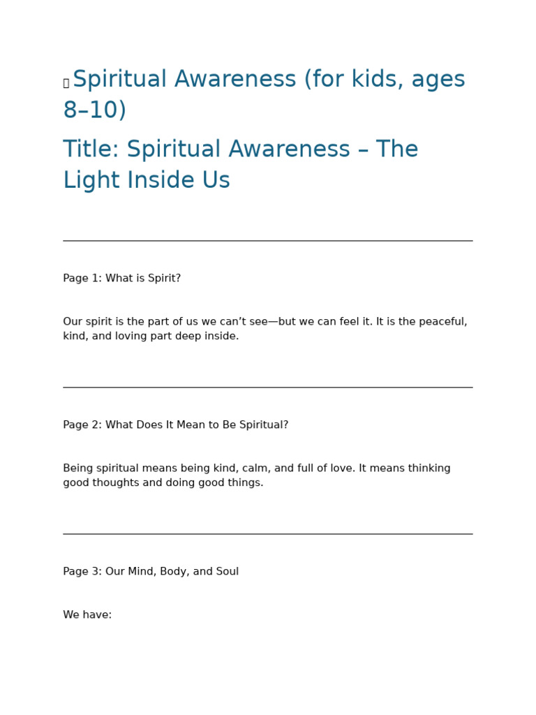 Spiritual Awareness for Kids 8-10 | PDF