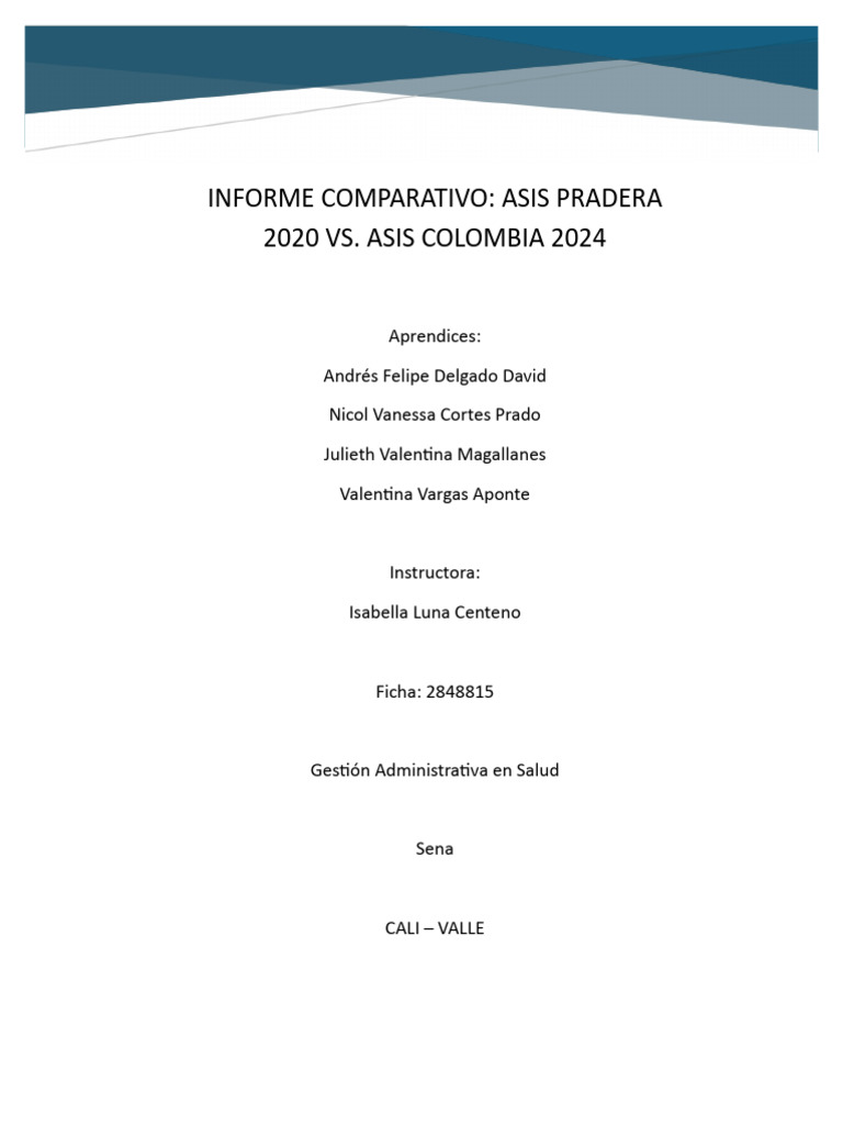 Informe Comparativo Asis Pradera 2020 - Asis Colombia 2024 | PDF ...