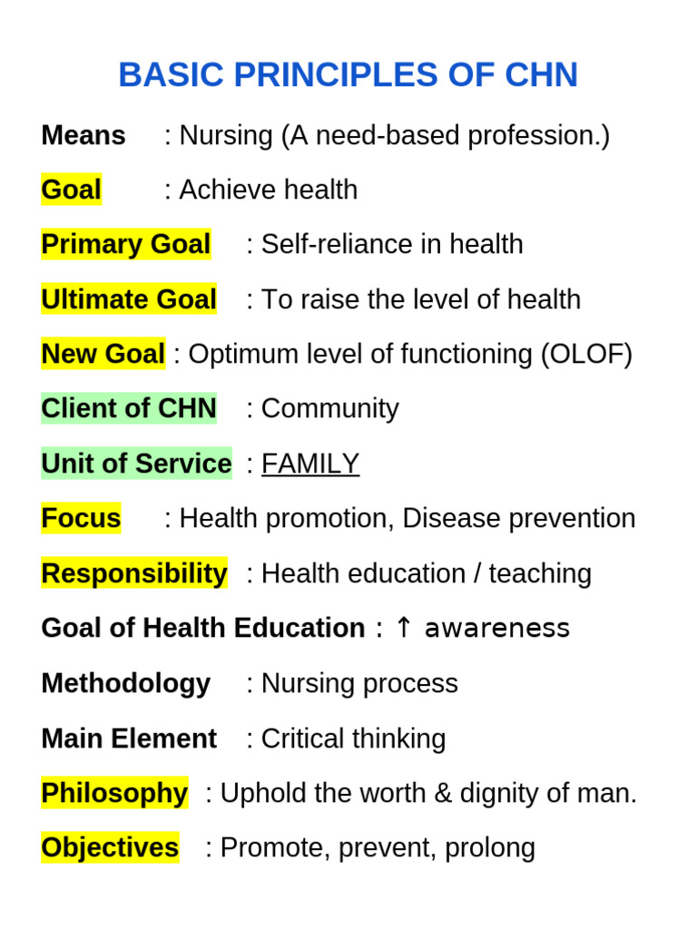 CHN Principles and DOH Goals Overview | PDF