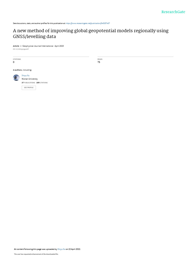 A New Method of Improving Global Geopotential Models Regionally | PDF | Geodesy | Gravity