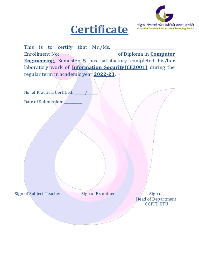 Certificate: Computer Engineering 5 Information Security (CE2001) 2022 ...