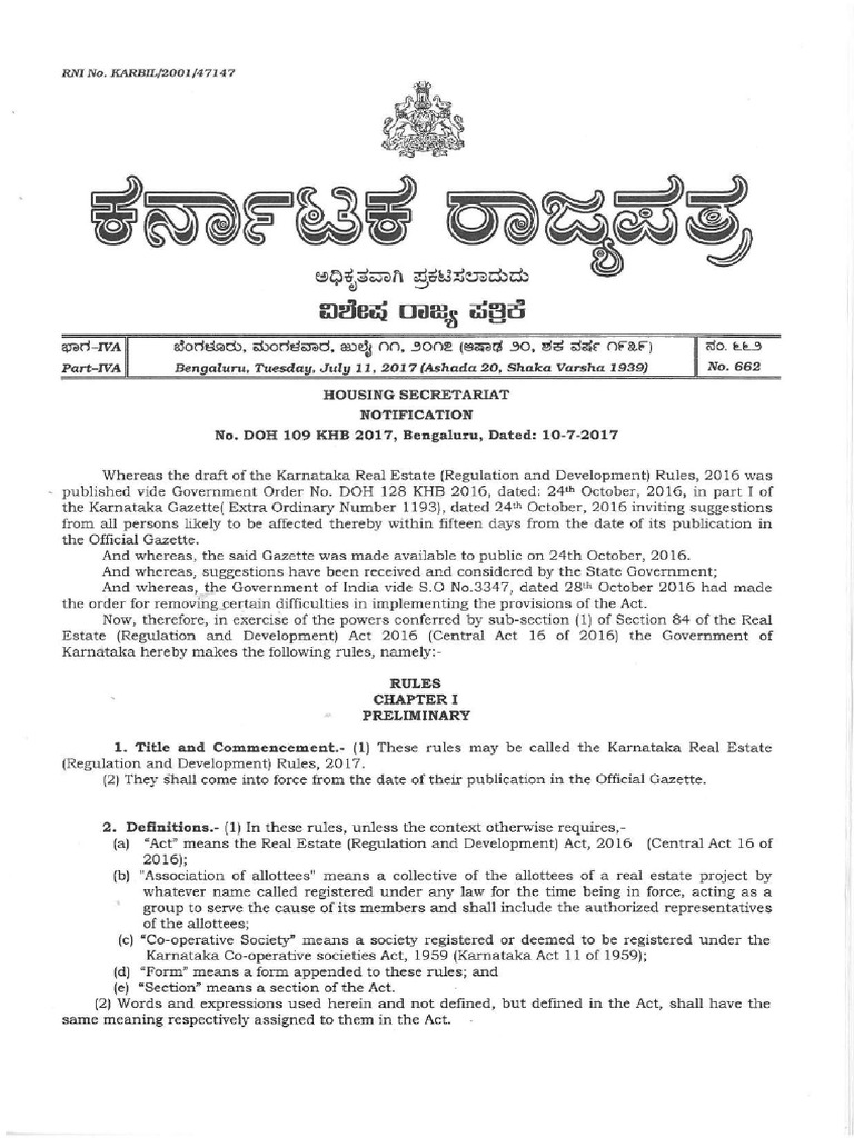 06 - RERA Karnataka Act, 2017 | PDF