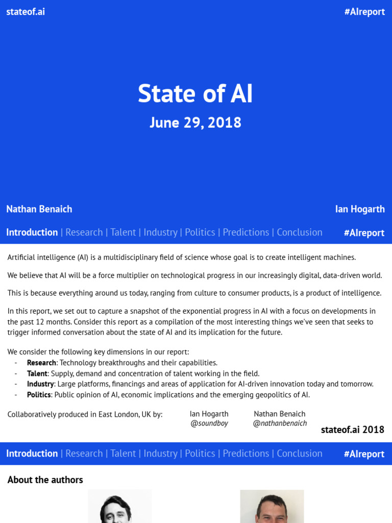 State of AI Report 2018 | PDF | Machine Learning | Graphics Processing Unit