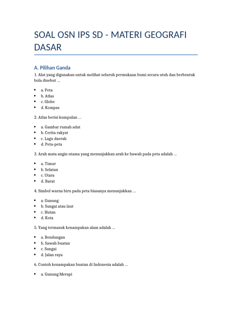 Soal OSN IPS SD: Materi Geografi | PDF