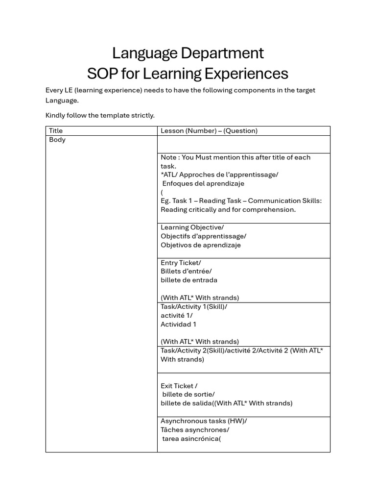 Language Learning Experience SOP Guide | PDF | Learning | Information