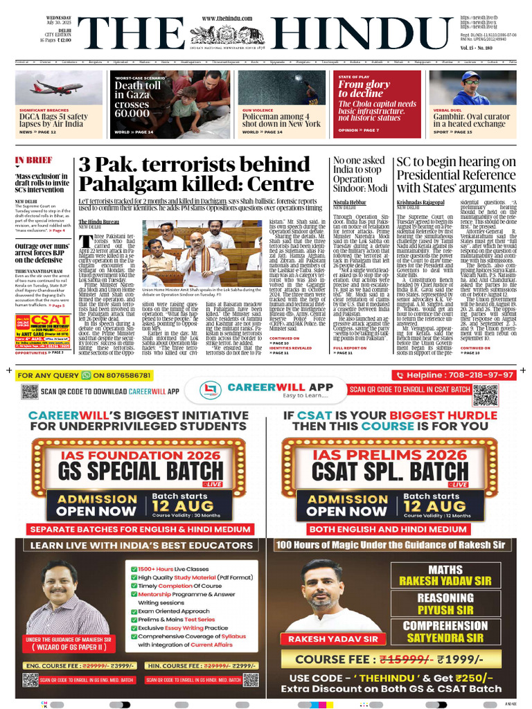 The HINDU HD Delhi Editable Full Edition 30-07-2025 | PDF | Government ...