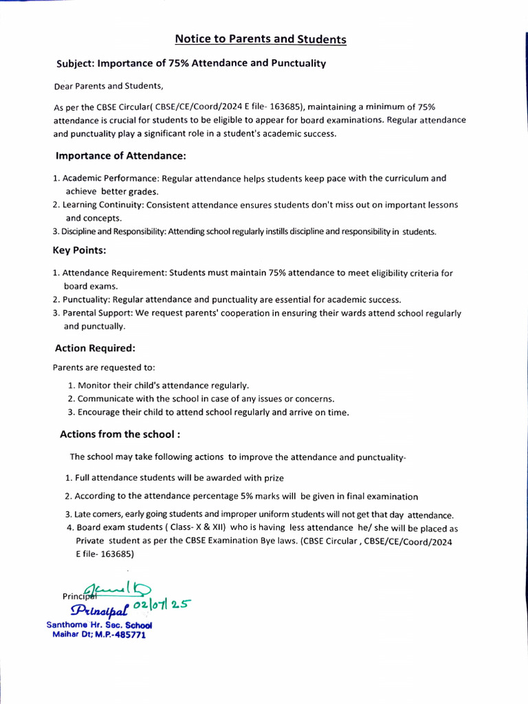 Notice For Parents & Students | PDF