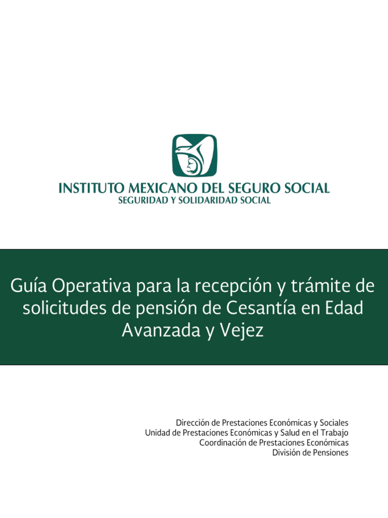 Guía Operativa para La Recepción y Trámite de Solicitudes de Pensión de Cesantía en Edad ...