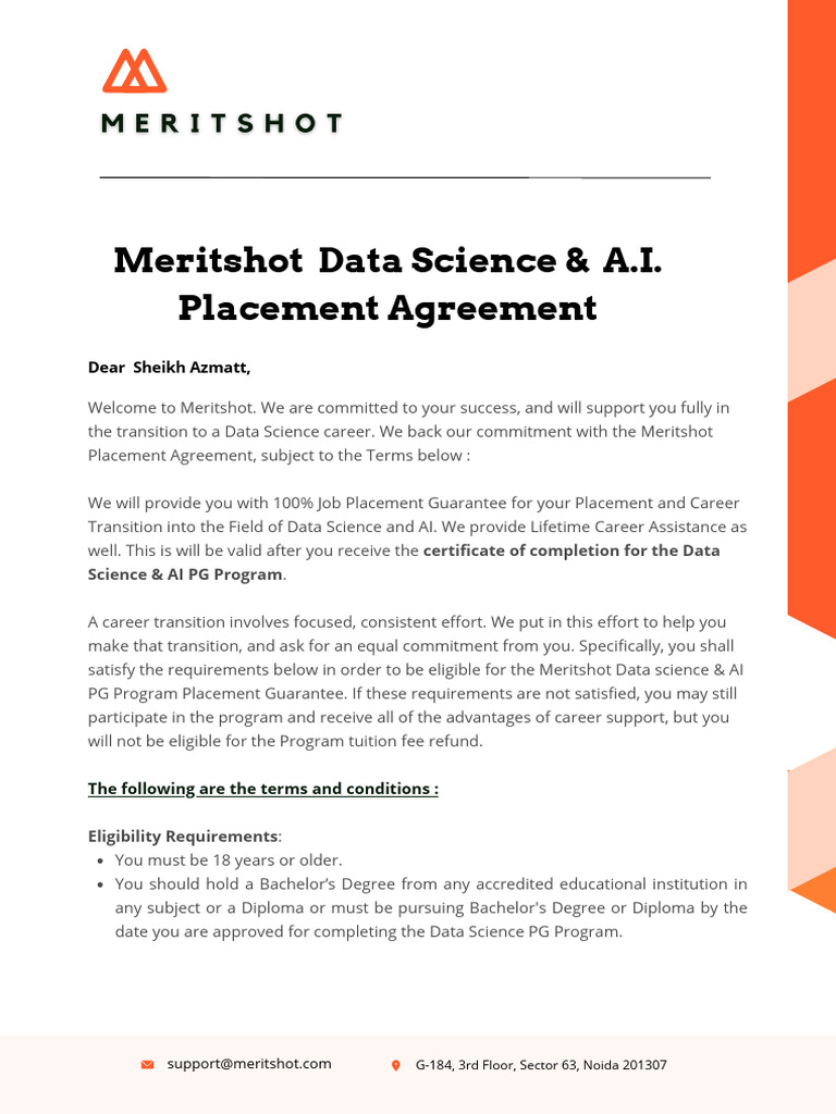 Meritshot Placement Agreement Details | PDF | Employment | Business