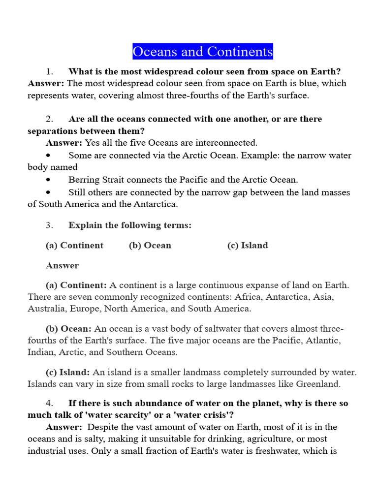 070436oceans and Continents Notes-1 | PDF | Continent | Oceans