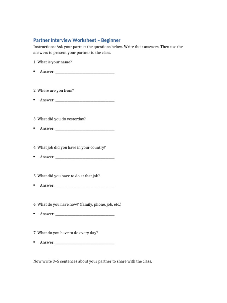 Partner Interview Worksheet | PDF