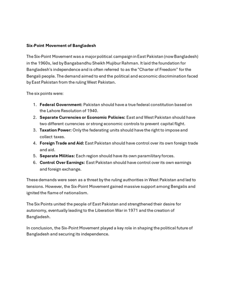 Six Points Demand of Bangladesh | PDF
