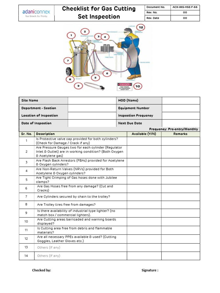 ACX-IMS-HSE-F-66 Checklist For Gas Cutting Set Inspection | PDF